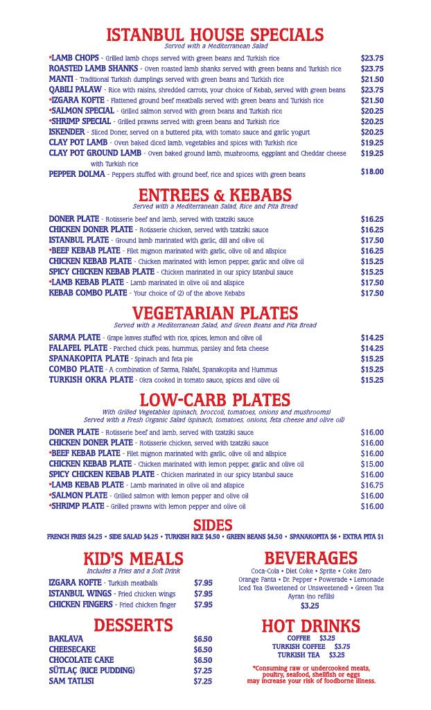 Dinner Menu - Istanbul