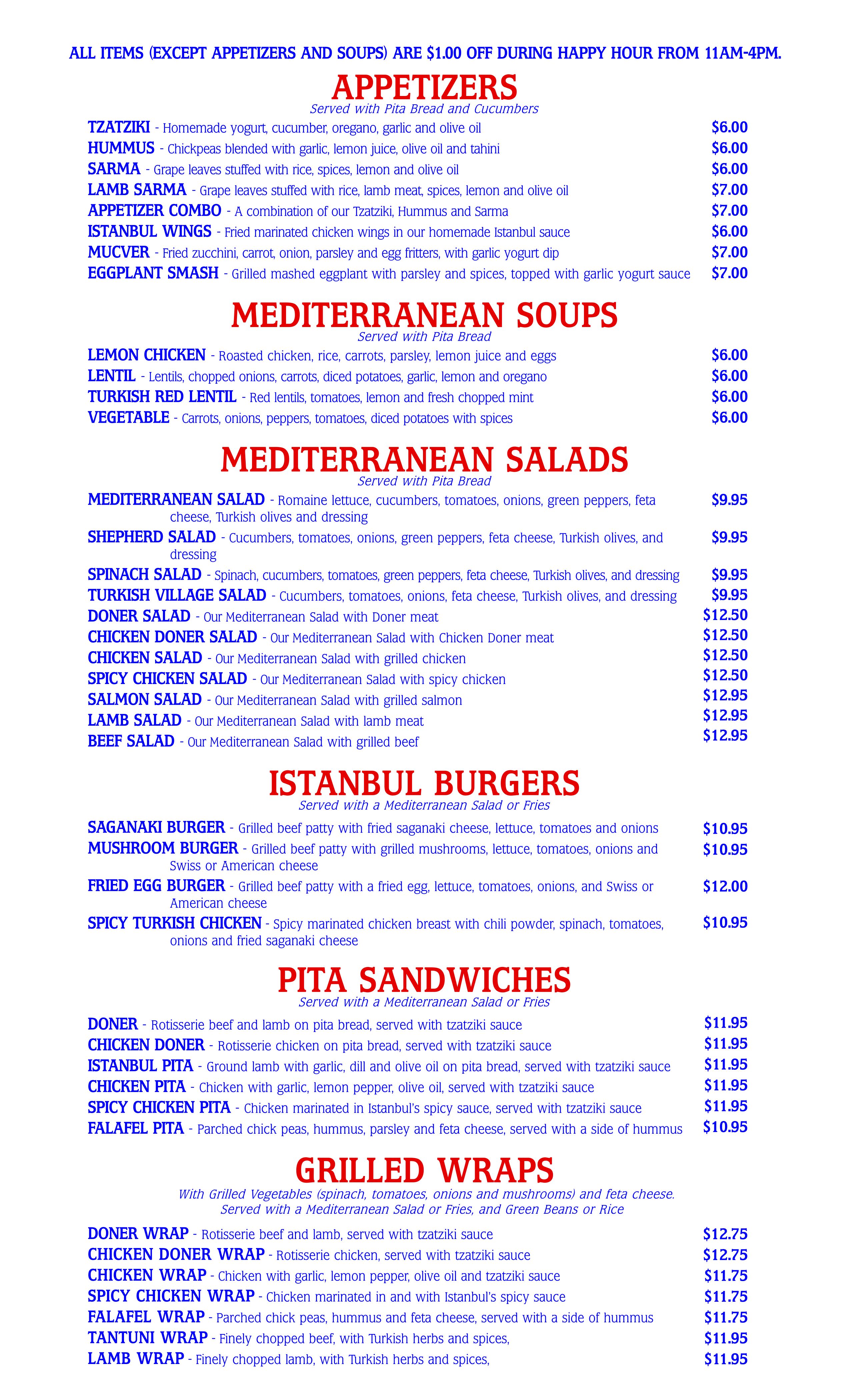 Dinner Menu - Istanbul