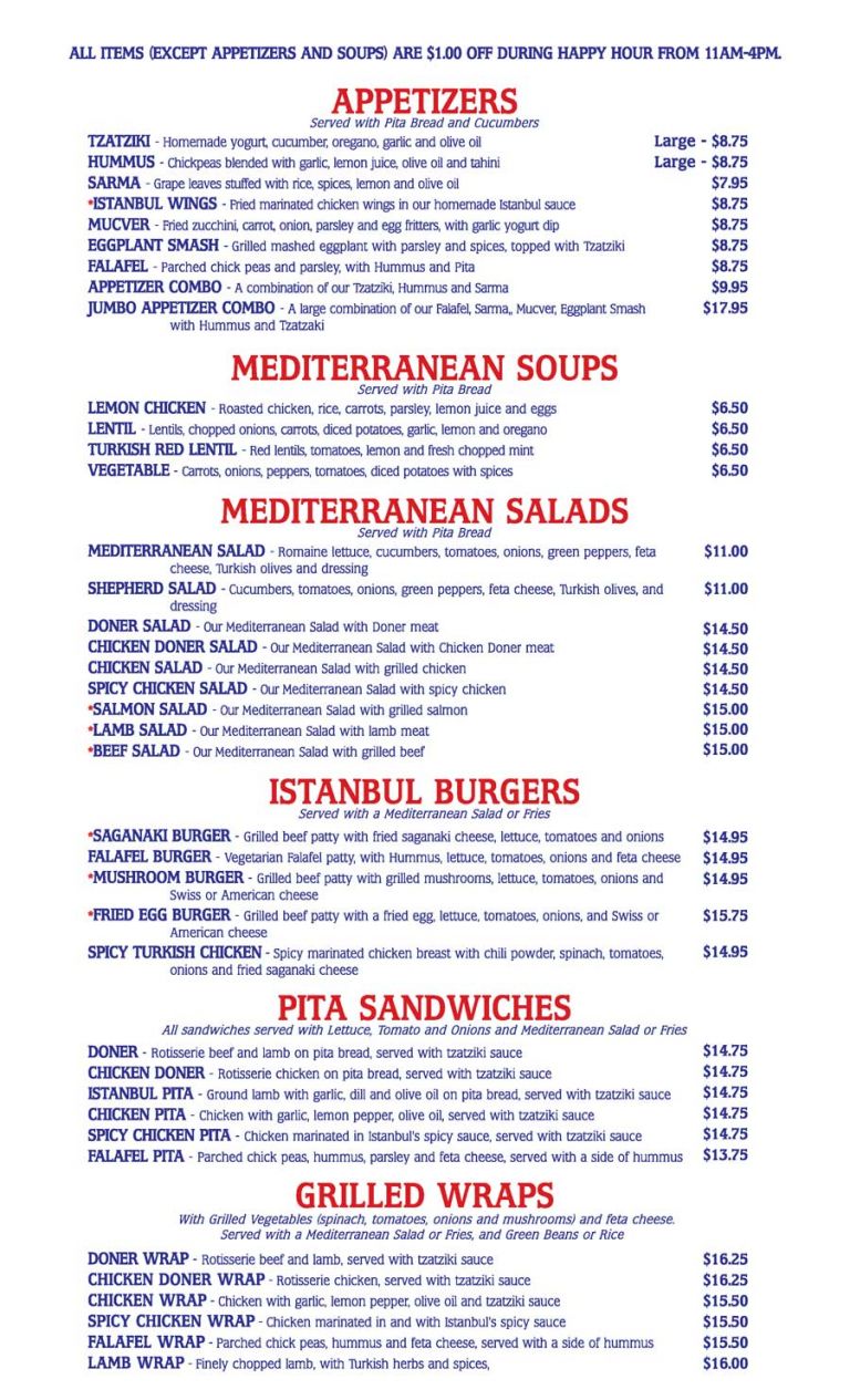 Dinner Menu - Istanbul
