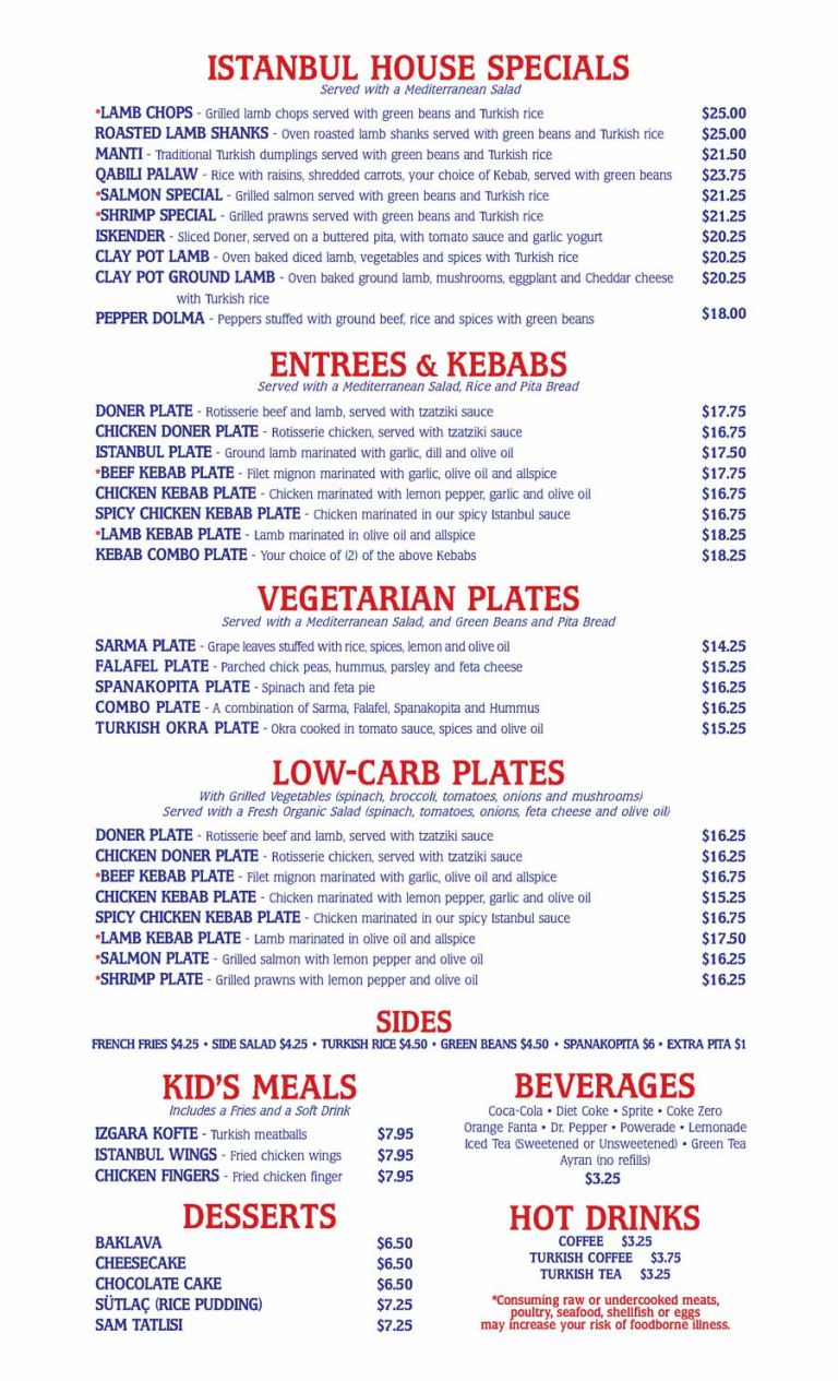 Dinner Menu - Istanbul