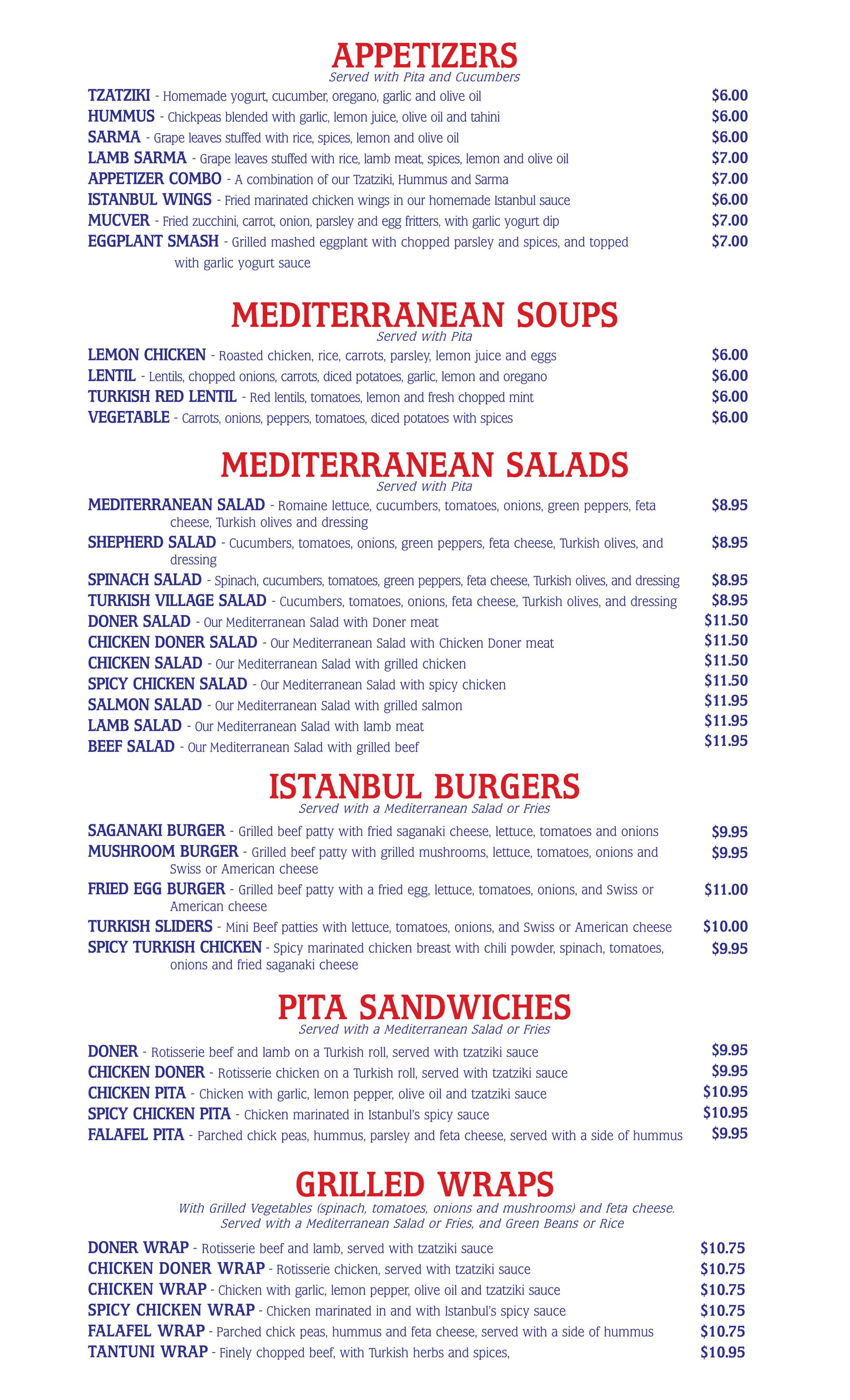 Dinner Menu - Istanbul